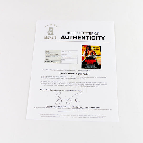 Sylvester Stallone Signed "Rambo: First Blood Part II" Movie Poster ...